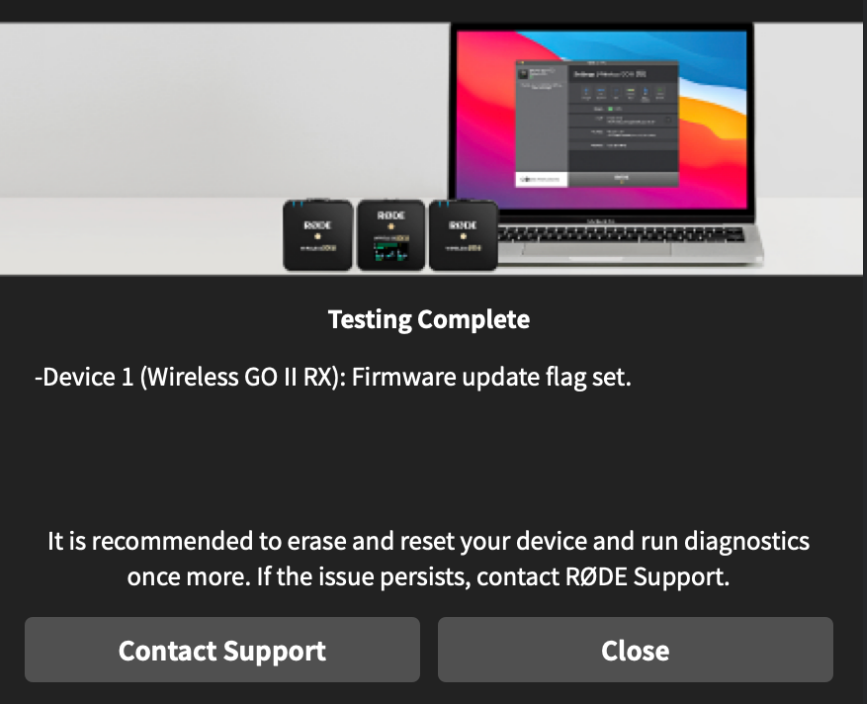 "Firmware Update Flag set" Error - RØDE Central – RØDE